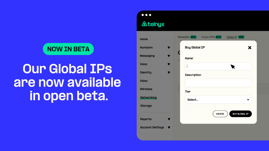 Purchase a global IP from Telnyx to manage your services